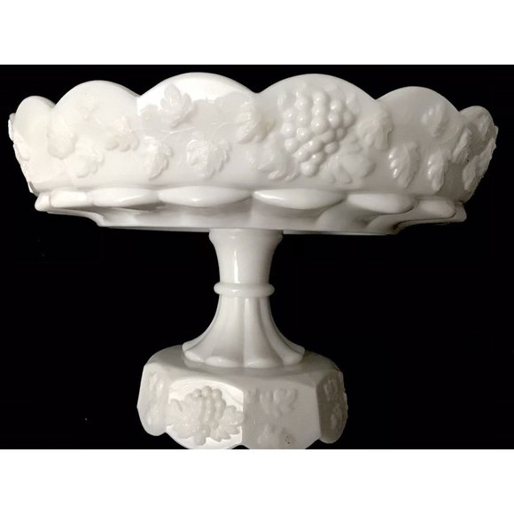 Dining | Vintage Milk Glass Compote Pedestal Candy Dish Grapes Leaves ...